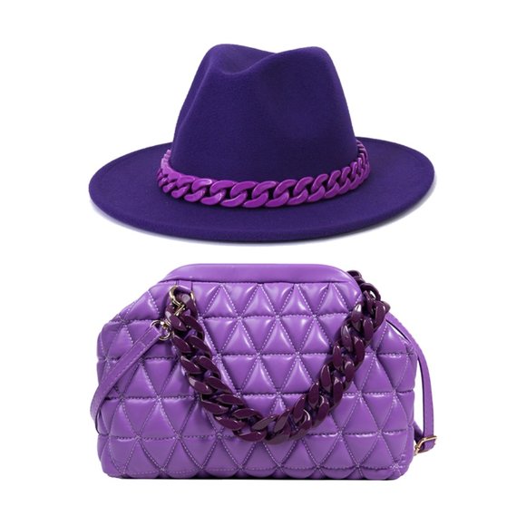 Bags | Purse And Hat Set 2 Pcs Wide Brim Fedora Felt Fedora With ...